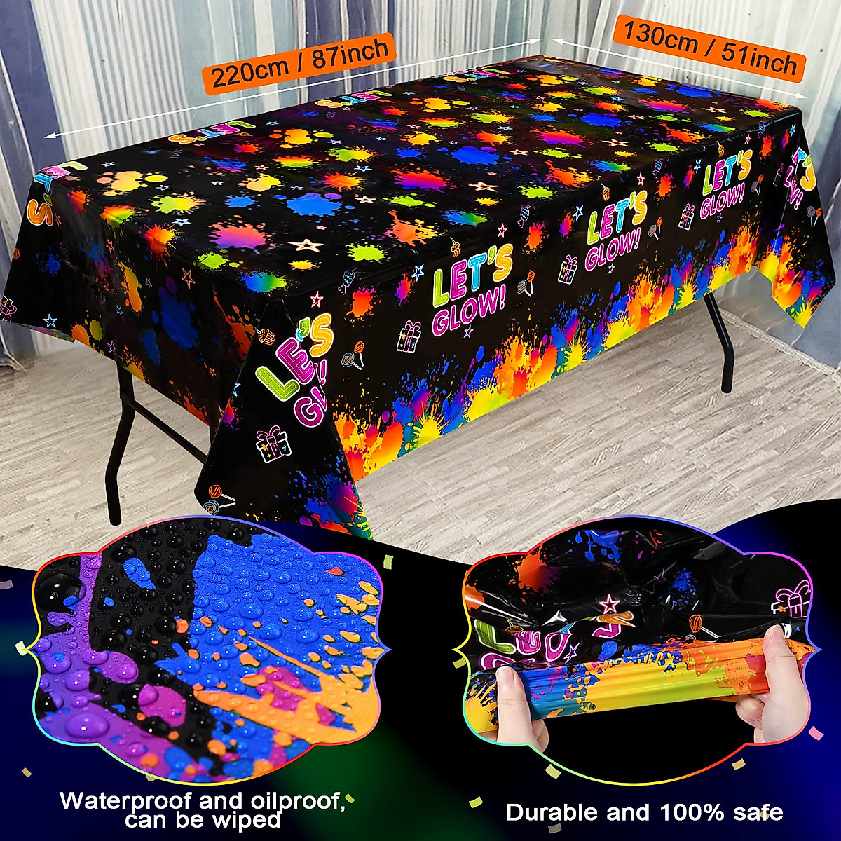 Winrayk Neon Glow in The Dark Birthday Party Decorations Supplies with Neon Balloons Garland Arch Backdrop Tablecloth Hanging Swirl Glow in The Dark Party Supplies Neon Party Decor for Kids Teen Adult