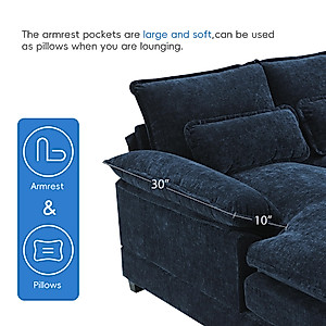 Tmsan 109.8" Sectional Sofa Cloud Couch for Living Room, Modern U Shaped Modular Sofa with Double Chaise Lounge, Large 4 Seater Chenille Sleeper Sofa for Apartment Office (Blue)