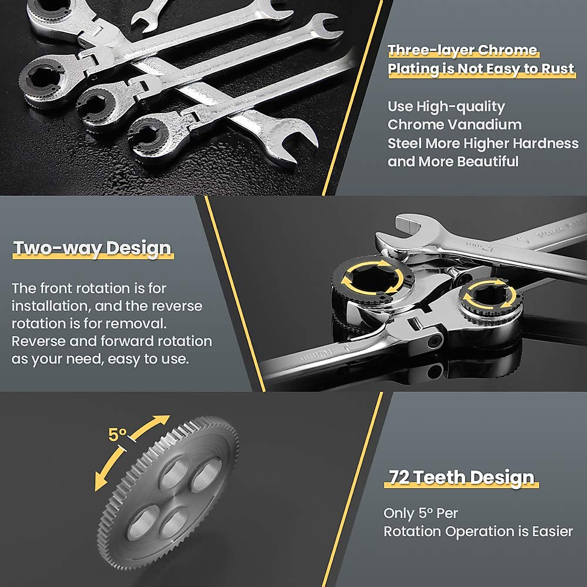 Anbull Ratcheting Wrench Set with Open Flex-head,12PCS Metric Tubing Combination Wrench Set,Tubing Ratchet Wrench