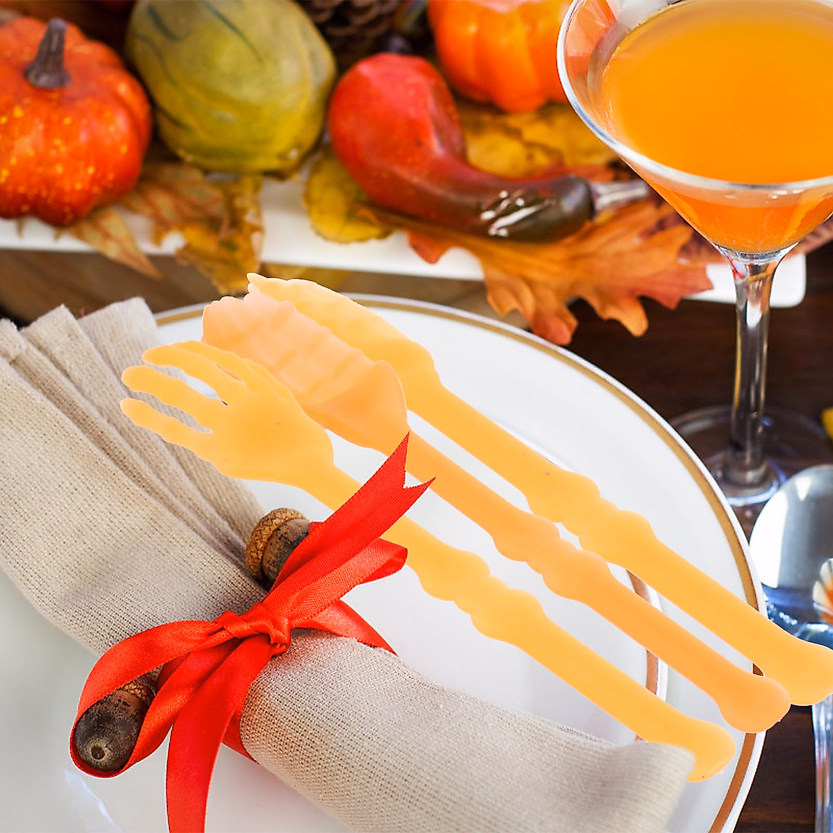 DOITOOL Serving Spoons 2 Set Halloween Salad Spoons Skeleton Hands Salad Tongs Halloween Kitchen Tableware Set Halloween Spoon Salad Tong for Home Party Kitchen (Black, Orange) Skeleton Hands