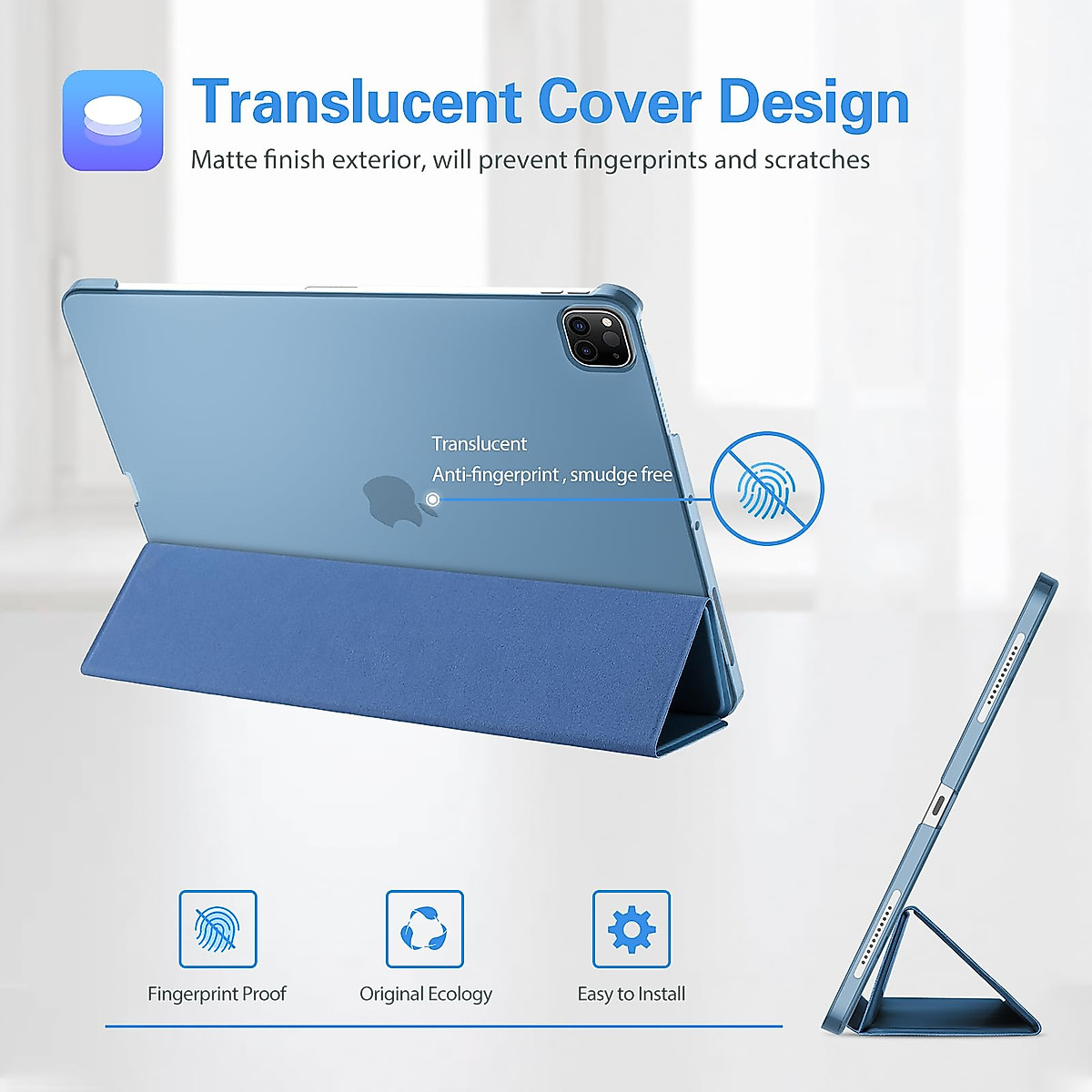 ProCase Smart Case for iPad Pro 12.9 2022/2021/2020/2018, Slim Stand Hard Back Shell Smart Cover for iPad Pro 12.9" 6th Gen/5th Gen/4th Gen/3rd Gen -Blue