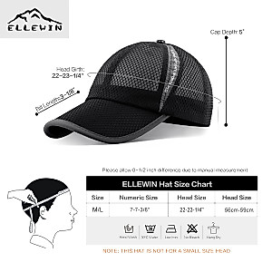 ELLEWIN Unisex Breathable Full Mesh Baseball Cap Quick Dry Running hat Lightweight Cooling Water Sports Hat