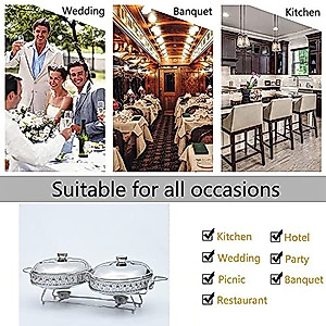 Food Warmer for Parties Buffets, Food Warming Tray Stainless Steel Chafing Dish Buffet Set, Chafer Set with Lid, Food Warmer for Parties Kitchen Banquet Dining,Gold (Color : Silver)