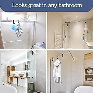 COMNICO 5 Pack Shower Door Hooks, Towel Hook Over Bathroom Frameless Glass Door 0.82in(2.1cm) Heavy Duty Stainless Steel Shower Squeegee Hooks for Hanging Robe Clothing Brush, Matte Black