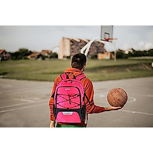 DAFISKY Basketball Backpack with Ball Compartment – Large Basketball Bag with Shoes compartment Sports Equipment Bag for Soccer Ball,Volleyball,Gym,Outdoor,Travel(pink)