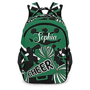Anneunique Personalized Name Cheerleaders Backpack Name Casual Bag Daypack Cheer Pom Green Black