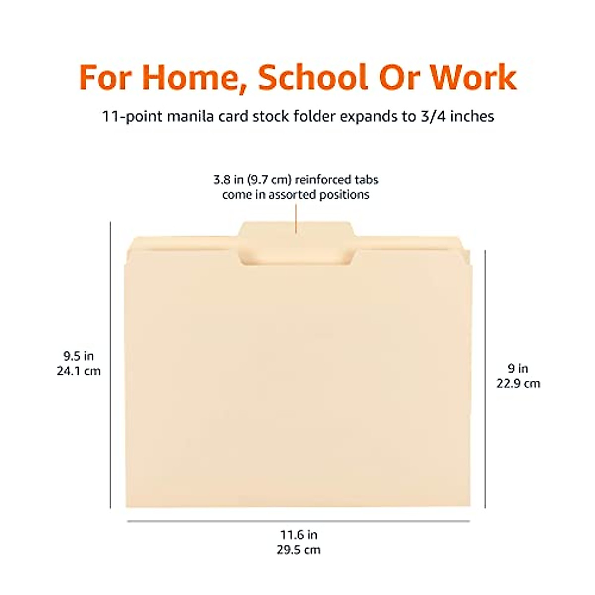 Amazon Basics 1/3-Cut Tab, Assorted Positions File Folders, Letter Size, Manila - Pack of 100