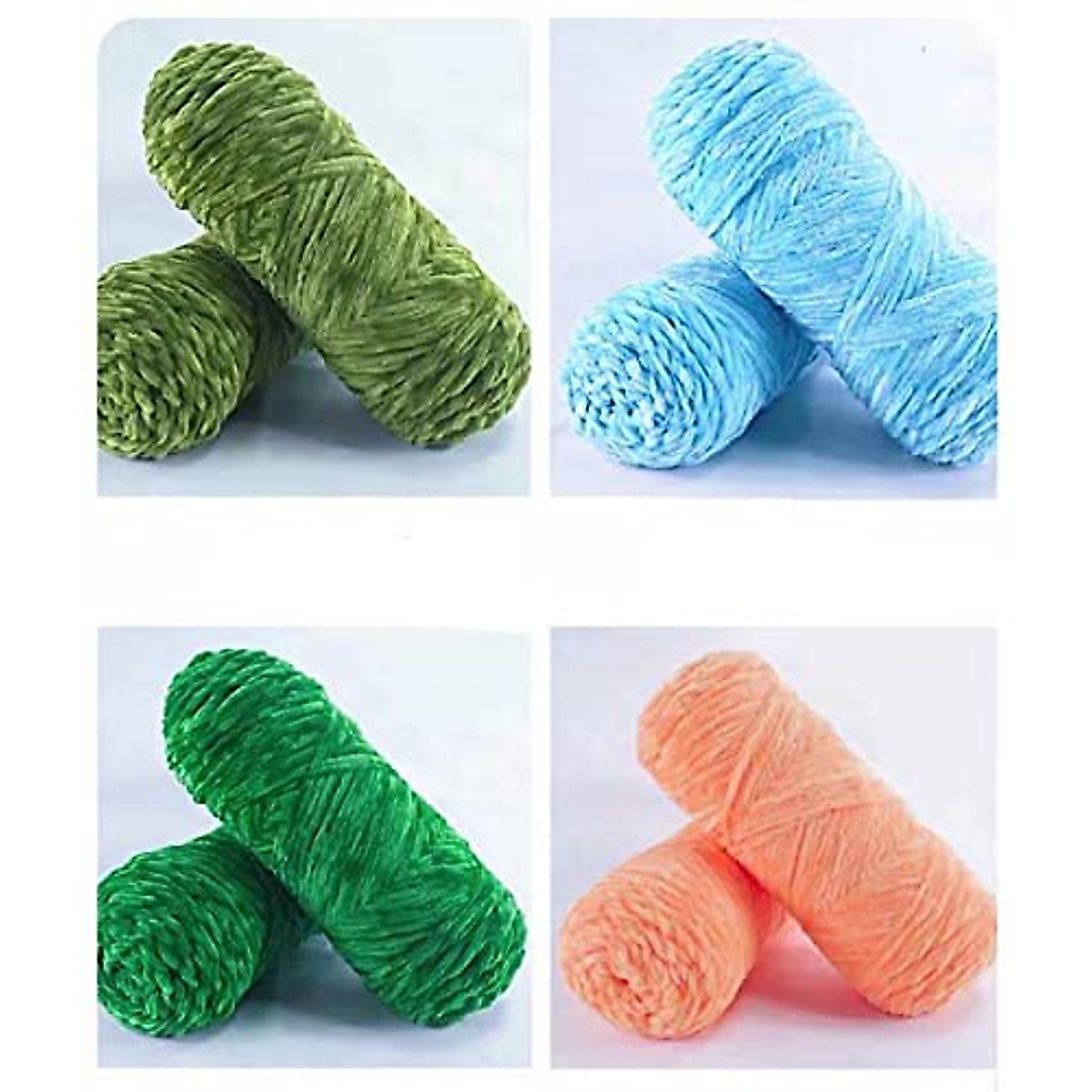 4 Skeins Chenille Yarn，Hand Knitting Soft Glossy Chenille Velvet Amigurumi Yarn for Crochet Weaving Blanket DIY Craft Total 400g (Harvest Green)