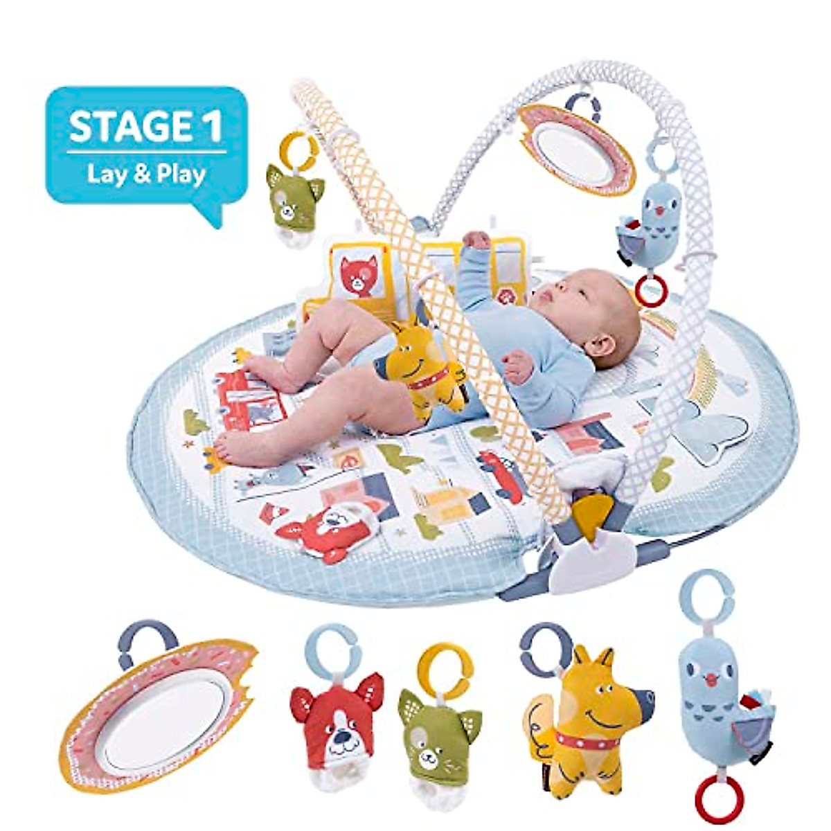 Yookidoo 3-in-1 Urban Baby Gym. Lay-to-Sit Up Play Mat with Tummy Time Pillow and Infant Toys. Easy Fold and Carry. 0-12 Month