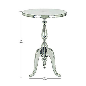 Benzara Traditional Style Aluminum Accent Table with Pedestal Base, Silver