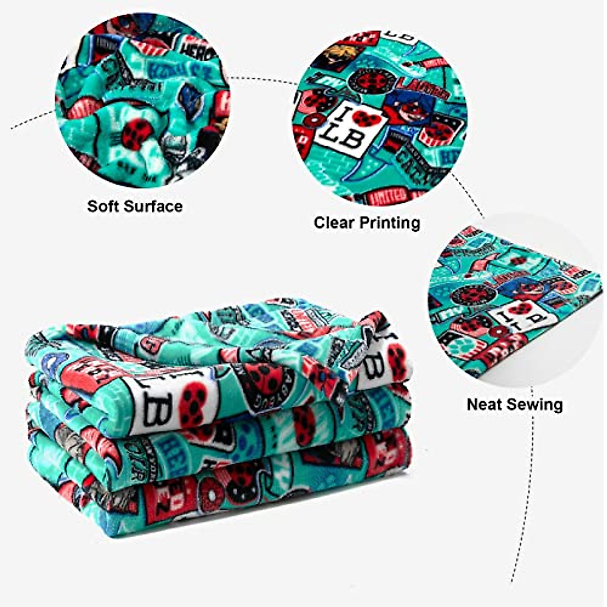 ZonLi Kids Blanket Flannel Fleece Throw 50" x 60" Miraculous Ladybug and Cat Noir Blankets for Toddler Fuzzy Plush Bluey Cozy Lightweight Blanket for Boys Birthday Saint Patrick Easter Gifts Idea