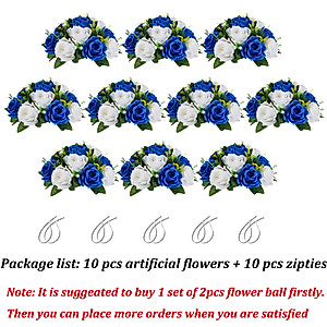 BLOSMON Rose Flowers Artificial for Decoration: 10 Pcs Royal Blue White Fake Kissing Balls for Wedding Table Centerpieces - Artificial Silk Floral Bouquet Arrangements for Home Party DIY Decor