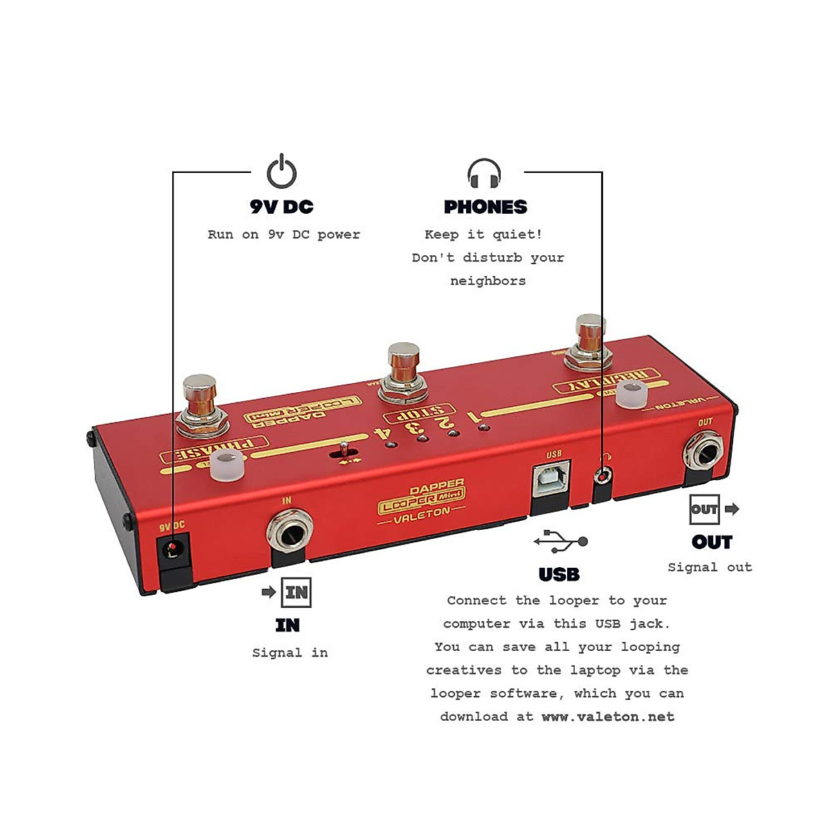 VALETON Guitar Headphone Amplifier Multi Effects Pocket Rechargeable Rushead Max Mini Practice Amplifier (Looper MES-7)