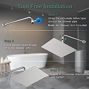 Vonvan 𝟭𝟲'' Rain Shower Head, California Compliant 1.8 GPM Shower Heads High Pressure, Large Brushed Nickel Square Shower Head, Easy Install Rainfall Shower Head with Anti-Clogging Silicone Nozzles