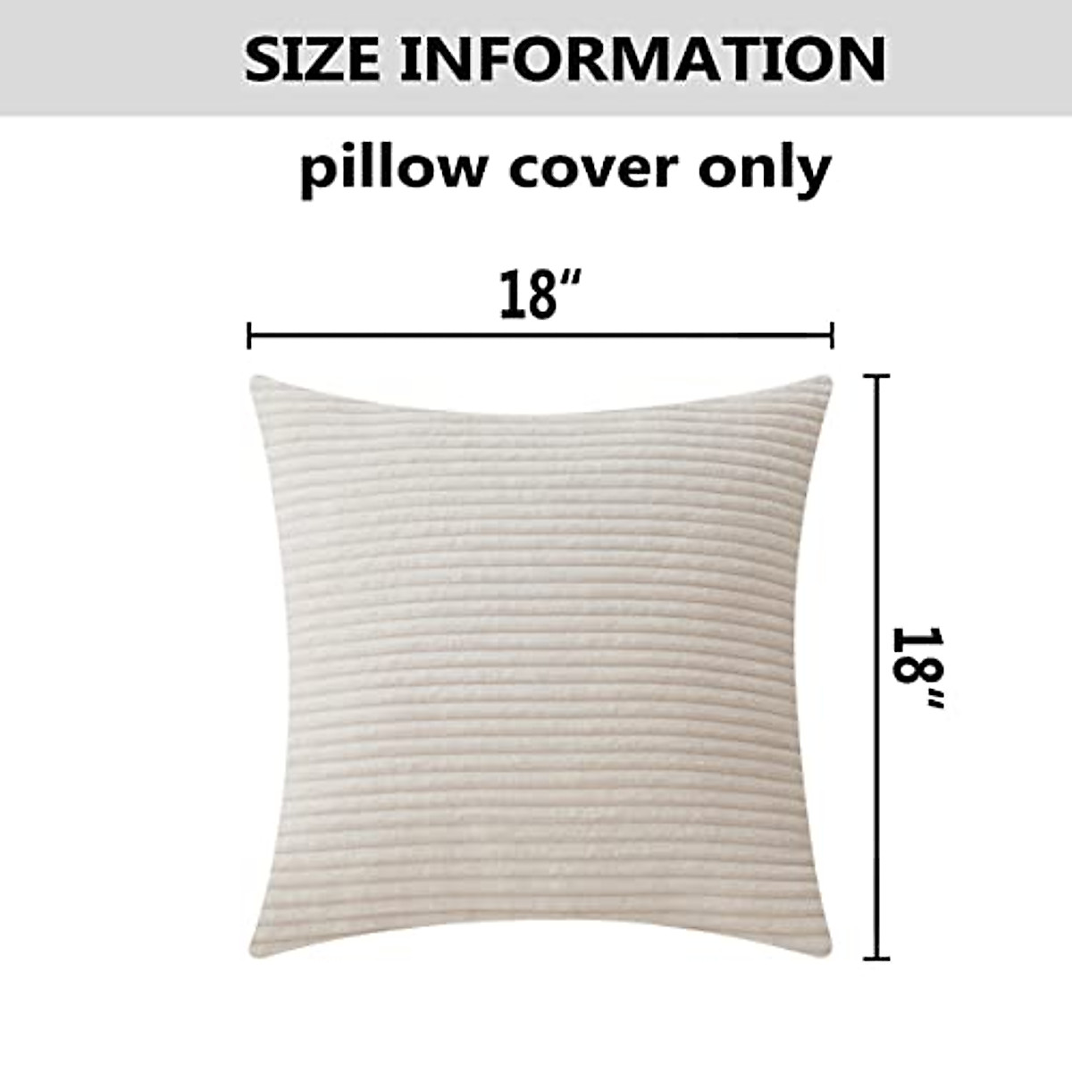 Home Brilliant Cream Pillow Covers Decorative Throw Pillows Set of 2 Striped Corduroy Plush Velvet Pillowcases Cushion Cover for Couch, 18x18 inch, Cream Cheese