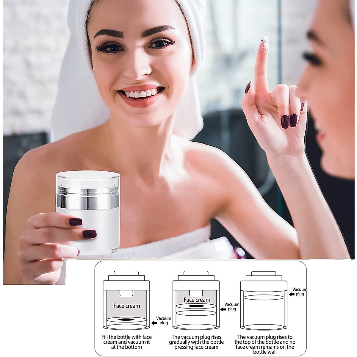 Minsily 4 Pack Airless Pump Jars, 1.7 oz Airless Pump Bottles Cream Jar Vacuum Cosmetics Pump Bottle Dispenser Travel Container Empty Airless Cosmetic Container for Skincare Cream Lotions Moisturizer