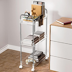 SPACEKEEPER 3 Tier Acrylic Storage Rolling Cart Clear Bathroom Cart Organizer, Transparency Laundry Room Organization Mobile Shelving Unit Multifunction Rolling Utility Cart for Office Living Room