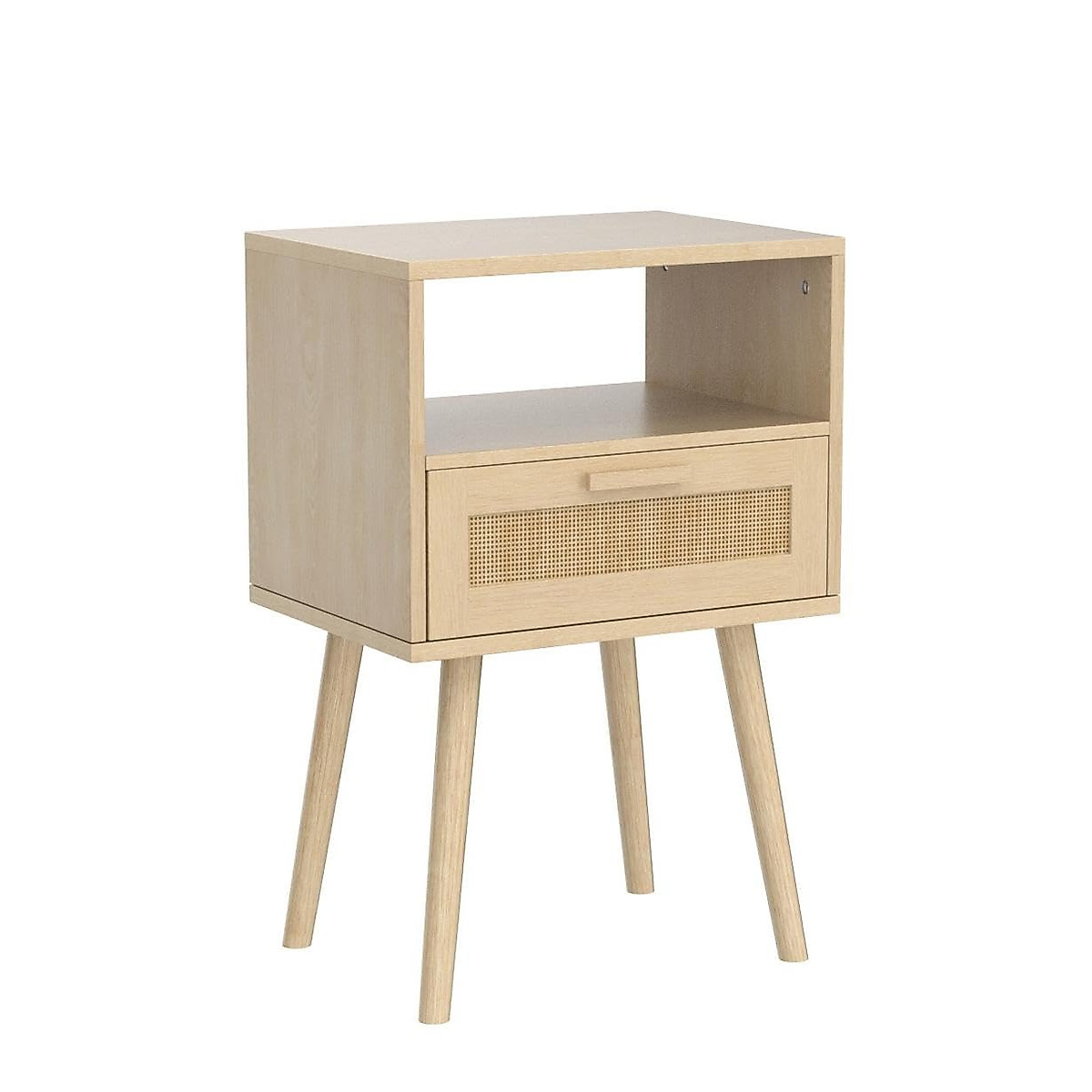 Finnhomy Nightstands Set of 2, End Table, Nightstand, Side Table with Hand Made Rattan Decorated Drawers, Wood Accent Table with Storage for Bedroom, Natural