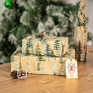 RUSPEPA Christmas Wrapping Paper, Jumbo Roll Kraft Paper - Christmas Tree Design for Holiday Gift Wrap - 30 Inches x 100 Feet