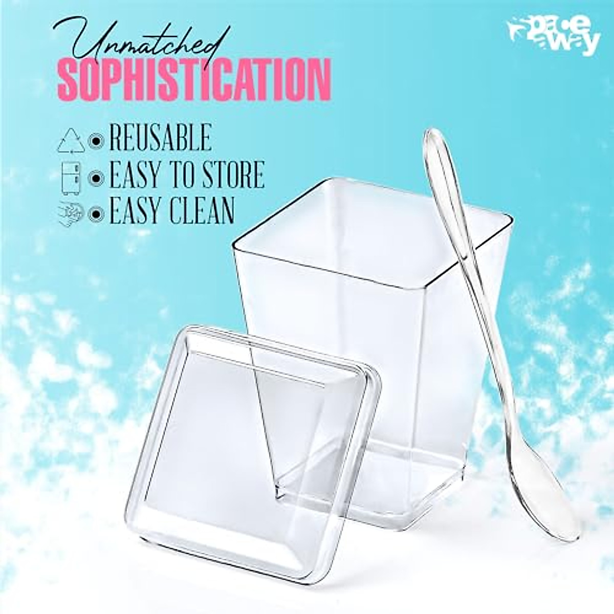 Space Away 50Pack 5oz Dessert Cups Square Parfait Cups with Lids Dessert Bowls Clear Dessert Cups with Lids & 50 Spoons for Parties & Events Mini Dessert Cups Appetizers Pudding Fruit Ice Cream Cups