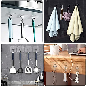 YAWALL 10 Pack Wall Hooks for Hanging 44lb(Max), Transparent Reusable Seamless Heavy Duty Hooks, Waterproof and Oilproof, Bathroom Kitchen Self Adhesive Hooks