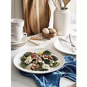 LE TAUCI Dinner Plates 10 Inch, Ceramic Dish Set for Kitchen, Embossed Serving Dish, Microwave Oven Dishwasher Safe, For Housewarming or Wedding - Set of 4, Arctic white