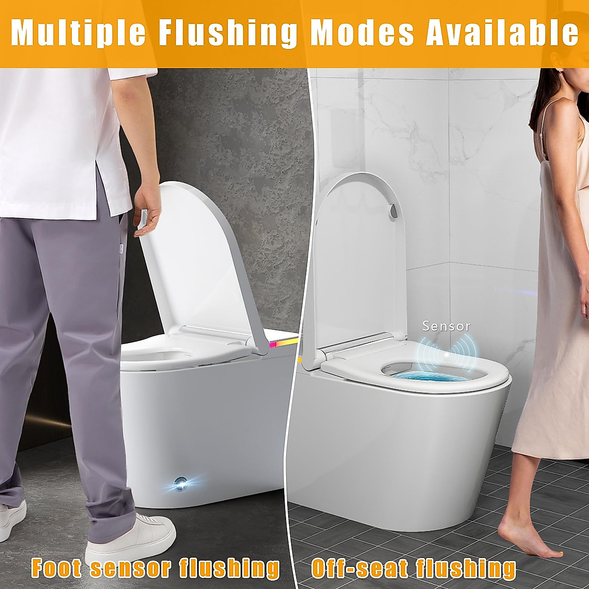 Liyarya Smart Bidet Toilet, Tankless Toilet with Built-in Bidet Seat, Modern Toilet with Foot Sensor Operation, Heated Seat, Auto Open/Close, Auto Flush, Colorful Night Light