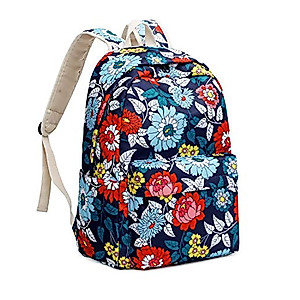 Joymoze Teen Girl School Backpack with Insulated Lunch Bag Pencil Purse Blue Flower One_Size
