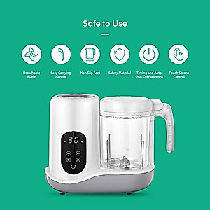 TLGREEN Baby Food Maker Steamer and Blender | Baby Puree Maker with Self Cleans | Baby Food Warmer Mills Machine | Auto Cooking & Grinding | Anti Waterproof Drying System | Touch Screen Control White