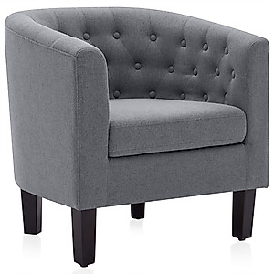 BELLEZE Gray Accent Chairs for Living Room, Elegant Arm Chair Upholstered Tufted Barrel Chair Club Chair for Bedroom with Sturdy Legs and Linen Fabric - Berlinda (Gray)