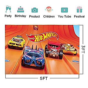 Hot Car Backdrops for Birthday Party Decorations Supplies, Race Cars Photo Backgrounds Boy Cake Table Decorations Banner 5x3ft