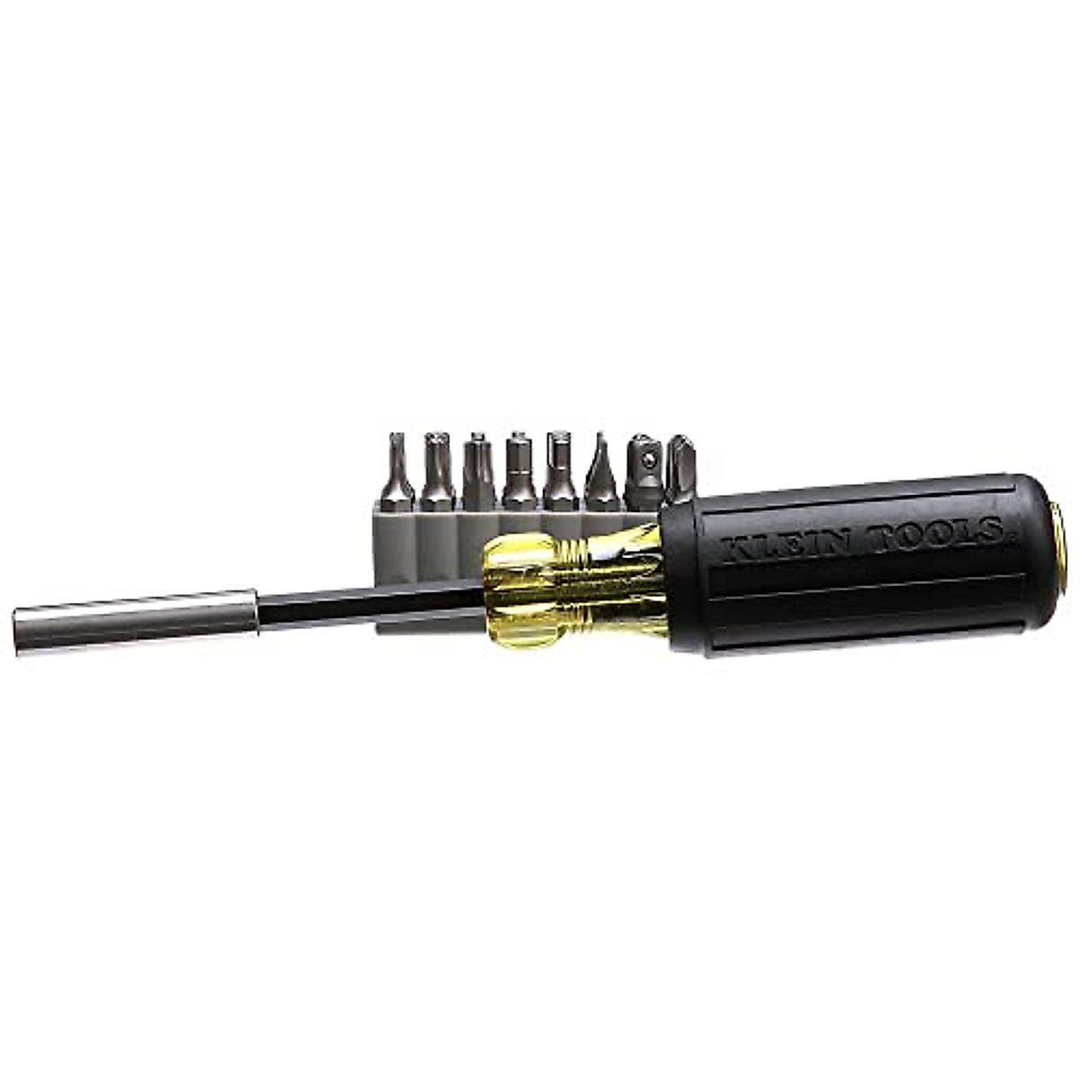 Klein Tools 32510 Magnetic Multibit Screwdriver with Sturdy Torx, Hex, Spanner, Tri-Wing, Torq and Nut Tamperproof Bits and Storage Block