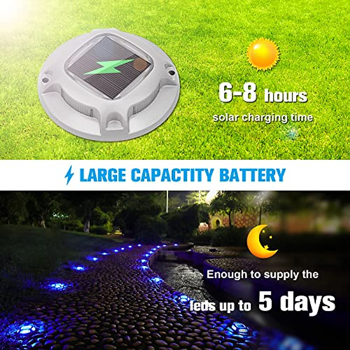 VOLISUN Solar Driveway Lights Dock Marine Lights 12 Pack,2 Colors in 1,Outdoor LED Deck Lights,Solar Powered Waterproof Driveway Marker Lights for Warning Step Wireless Sidewalk Pathway (White/Blue)