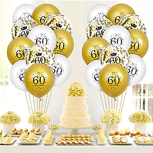 60th Birthday Balloons 15Pcs White Gold Happy 60th Birthday Latex Balloons Confetti Balloons White Gold 60th Birthday Party Decorations for Women Men 60th Birthday Anniversary Decor Supplies 12 inch