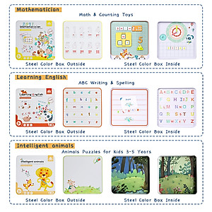 TOGELIN Preschool Learning Activities, Sight Words Flash Cards Kindergarten, Educational PreK Workbook Toys for 2 3 4 5 6 Years Old, Learning Toys with Magnetic Letter&Number Puzzles-3 Pack