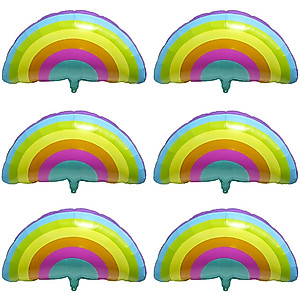 Colorful Rainbow Balloon Rainbow Bridge Balloon Blue Sky White Cloud Themed Party Supplies For Birthday Baby Shower Wedding Bridal Shower, 6 Pack Rainbow Foil Balloons Rainbow Pride Day Balloons