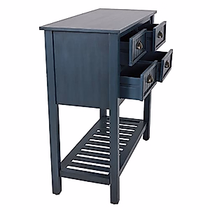 Decor Therapy Bailey Bead Board 4-Drawer Console Table, Antique Navy