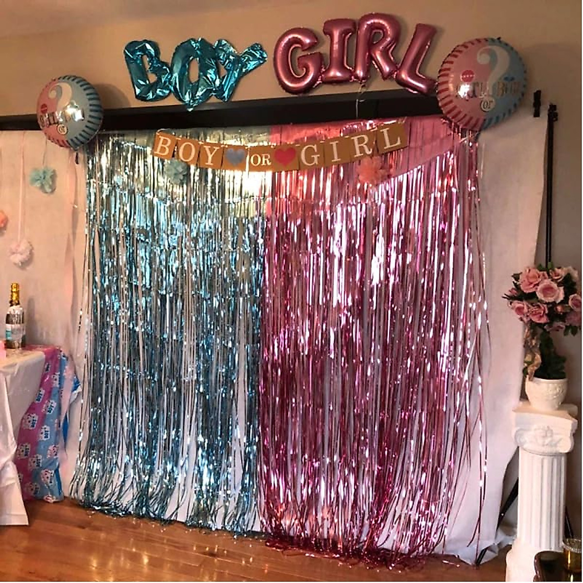 Rose Gold Tinsel Curtain Party Backdrop- Foil Fringe Curtain Streamers for Bachelorette Party Decorations Bride to Be Birthday Girls Streamers Party Decor 4 Packs(2M-78IN) (Rose Gold)