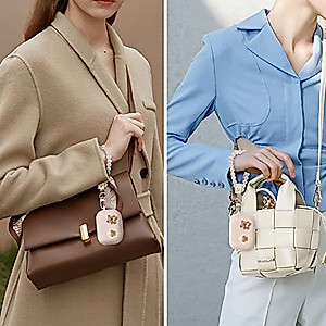 Cute AirPod Pro 2 Case with Pearl Wrist Chain Flower Bear Design Soft Protective Cover Compatible with AirPods Pro 2nd Generation 2022 Case for Women and Girls (Brown)