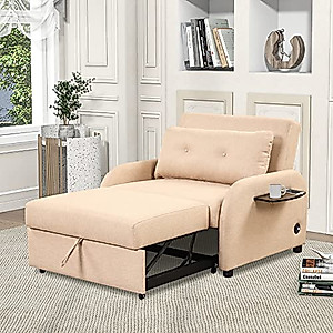 3 in 1 Convertible Loveseat Sofa with Pull-Out Sleeper&Adjsutable Backrest,Multi-Functional Folding Recliner Accent Futon Sofá Chair,Upholstered Lounge Chaise Couch Armchair for Living Room