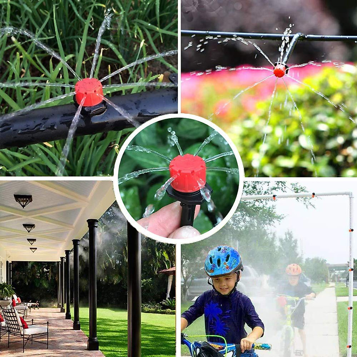 MSDADA Garden 50Ft Automatic Drip Irrigation Kits, 1/4" Blank Distribution Plant Watering Irrigation Kit Accessories Include Adjustable Nozzles, Cooling Irrigation System for Garden (Red)