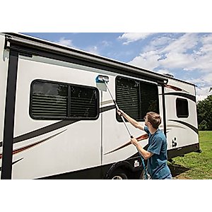 Camco RV Flow-Through Wash Brush | Features an Adjustable Handle, a Standard Garden Hose Connection, and an On/Off Button to Control Water Flow (43633)
