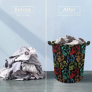 Gaming Controller Gamer Art Foldable Storage Basket Game Laundry Basket Waterproof Laundry Boys Hamper Dirty Clothes Organizer Bag Gift Bin for Living Room Boys Room Bedroom Bathroom Gamer Room Decor