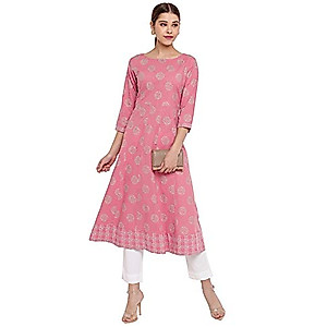 Janasya Indian Women's Pink Cotton Kurta(JNE3577-KR-XXL)