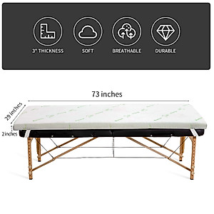 HOMBYS Memory Foam Massage Bed Mattress Topper with Cooling Rayon Derived from Bamboo Cover, Massage Table Mattress Topper with Elastic Bands, Non-Slip Lash Bed Cushion Only (Bed Not Included)