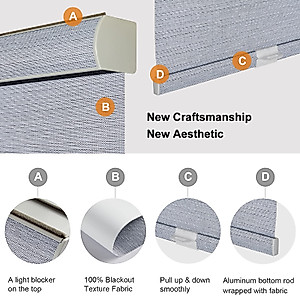 Persilux Custom Blackout Roller Blinds with Texture Fabric - UV Protection, Thermal Insulated, Cordless, For Home and Office Windows, Bluish Grey