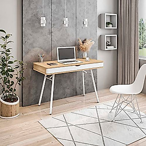 Techni Mobili Modern Multi Computer Desk with Storage, 30" x 21.7" x 45.3", Pine