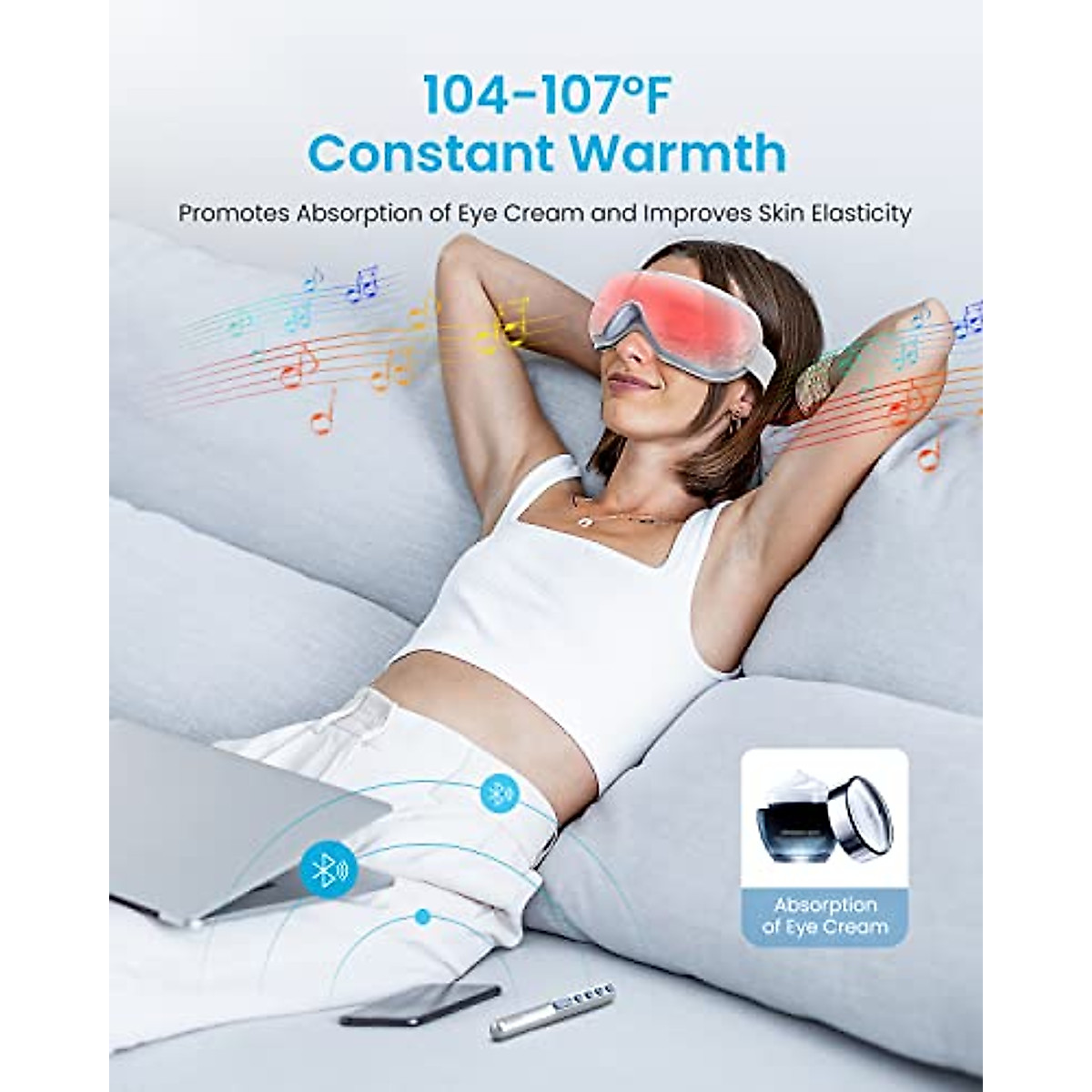 RENPHO FSA HSA Eligible Eyeris1 Eye Massager, Migraine Massager with Heat & Remote Wand, Compression, Silent Mode, Bluetooth, Heated Eye Mask for Eye Strain Relief, Birthday Gifts for Her Him