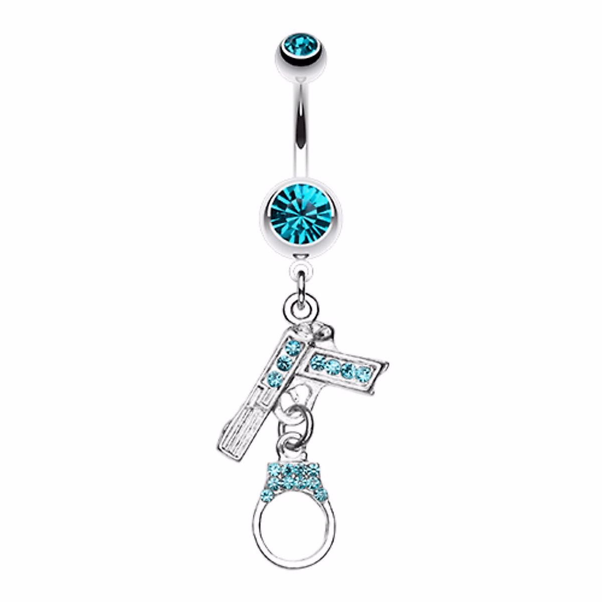 Jeweled Handgun Handcuff WildKlass Belly Button Ring