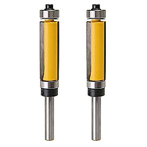 Yakamoz 2Pcs 1/4'' Shank Top and Bottom Bearing Guide Flush Trim Pattern Router Bit Set Woodworking Cutter Tool with 10 Pcs Top Mounted Replacement Bearings